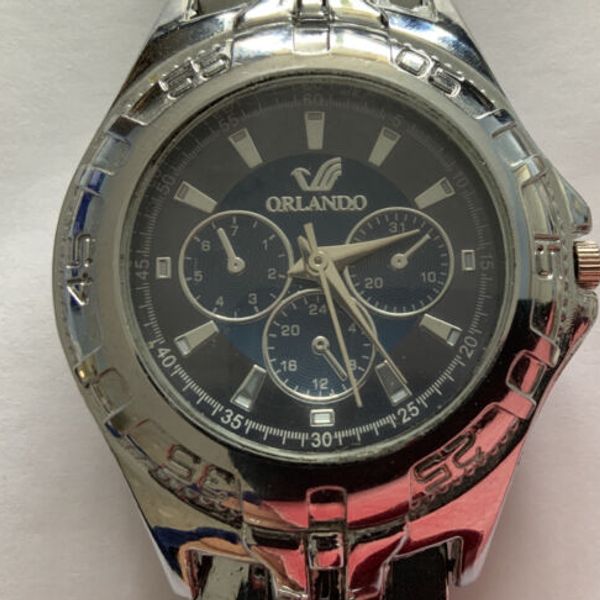 Orlando Chronograph Effect Watch- Steel Deep Blue Face With Silver ...
