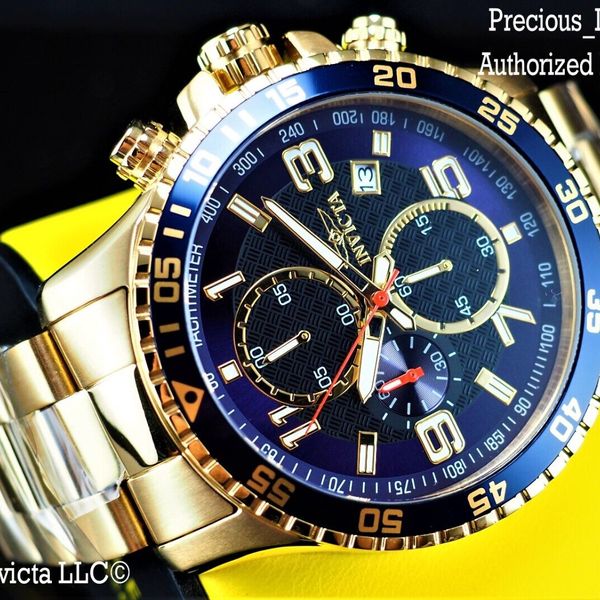 NEW Invicta Men's 45mm Specialty Chronograph 18K Gold Plated Blue Dial ...