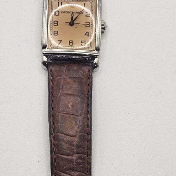 Emporio Armani Rectangle Watch Brown Leather Band in Working Condition ...