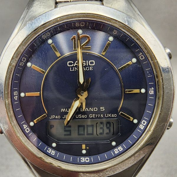 Casio Lineage LCW-M200 Watch Men 38mm Blue Dial Steel Analog Digital ...