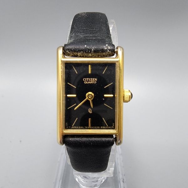 VTG Citizen CQ Tank Watch Women Gold Tone Black Dial 17mm Rectangle New ...