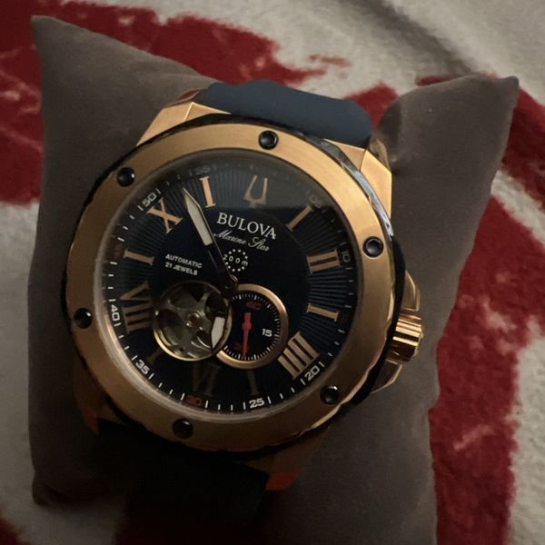 Bulova Marine Star 98A227 Automatic 45mm Menâ s Watch Blue Dial Rubber ...