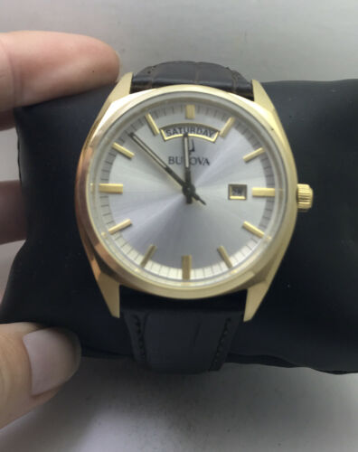 Bulova Men's Classic Silver Tone Dial Brown Leather Strap Watch 97C106 ...