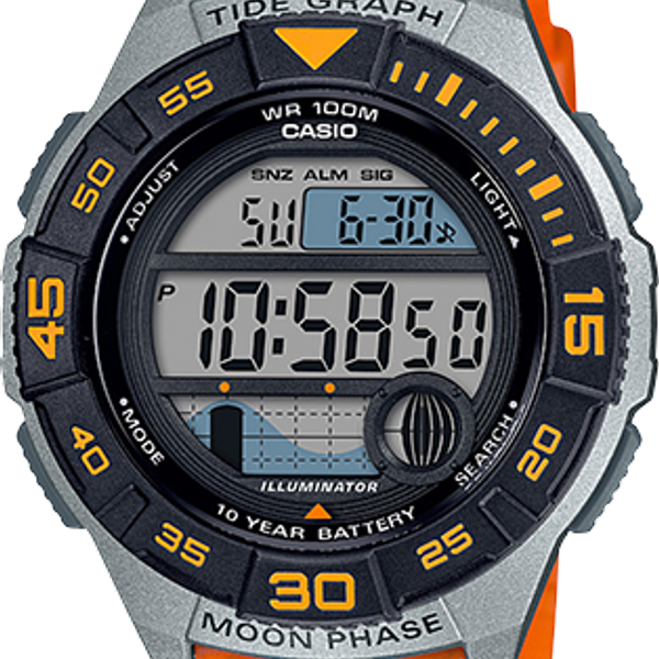 Casio WS-1100H-4AV, Moon/Tide Graph, 10 Year Battery, Orange Resin, 3 ...
