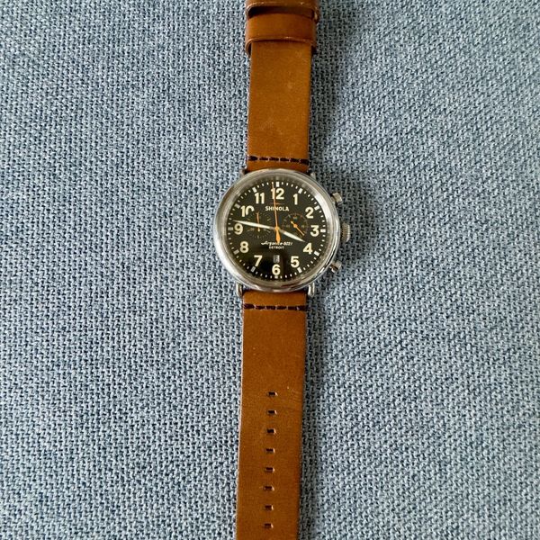 Shinola Madewell Chronograph 47mm black face and tan leather strap ...