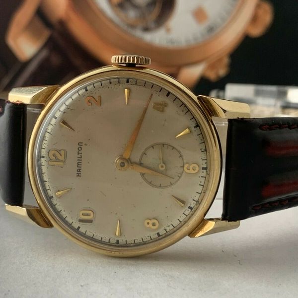 Vintage 1950's Hamilton Solid 14k Yellow Gold Men's 17j 30mm Manual ...