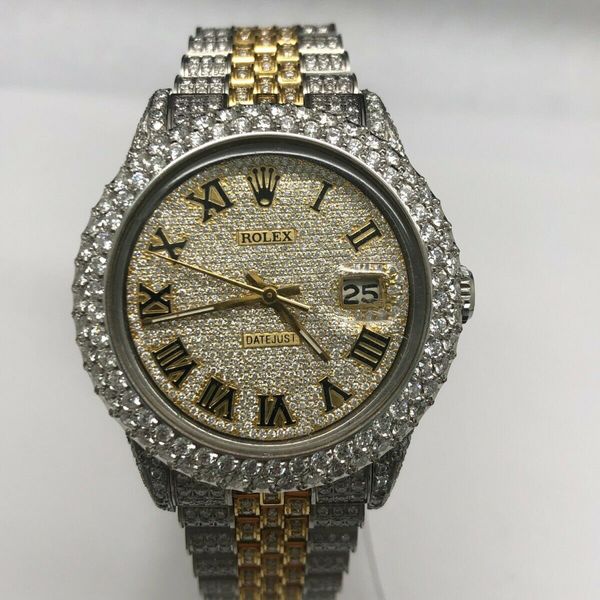 Custom Iced Out Rolex Gold/SS Datejust Roman Wrist Watch | WatchCharts ...