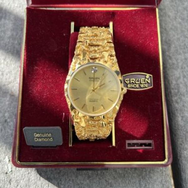 Vintage GRUEN Diamond Precision Quartz Watch Gold Plate Nugget Style ...