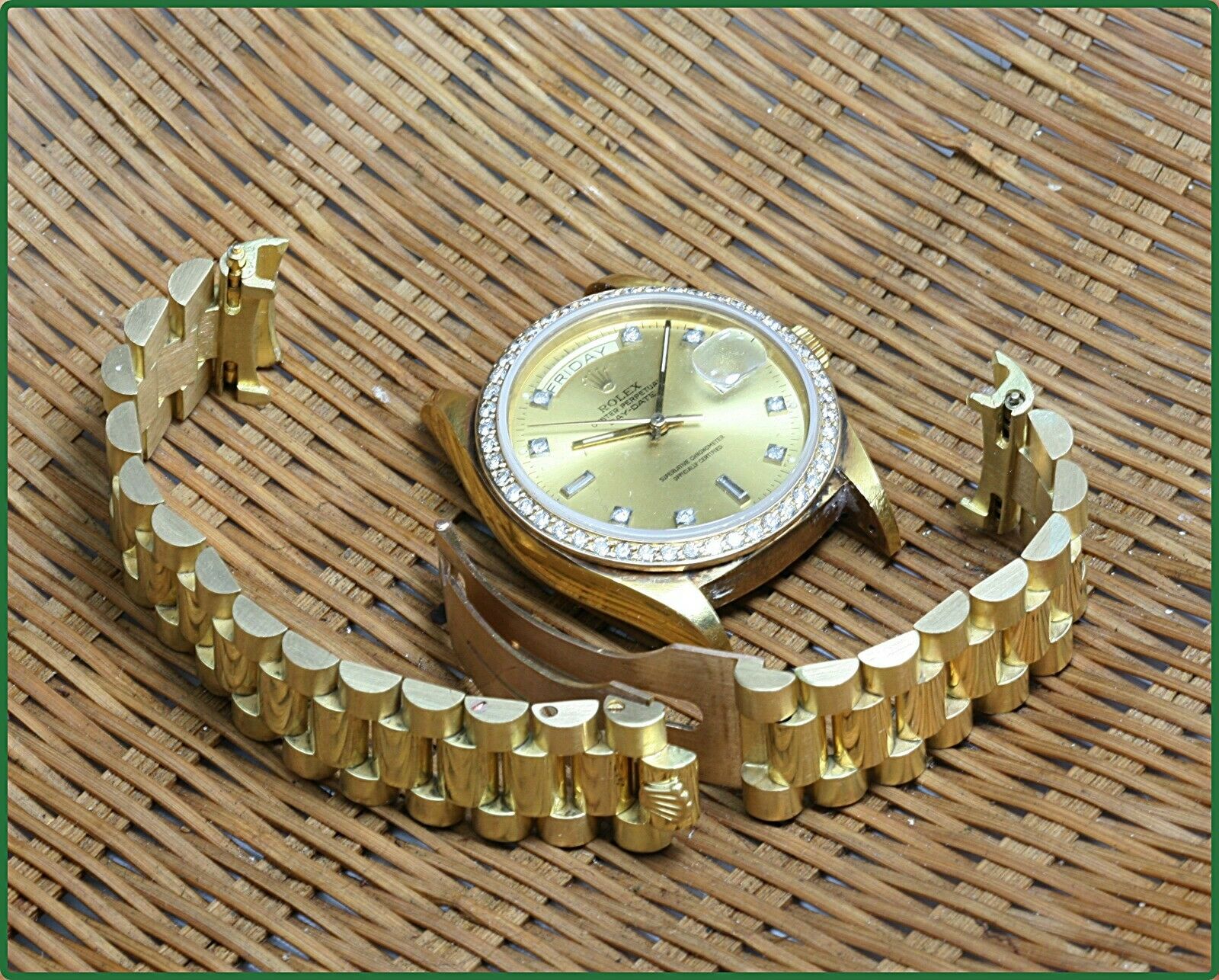 ROLEX Day-Date President Solid 18K Gold 18048 Pave Diamond Bezel w ...