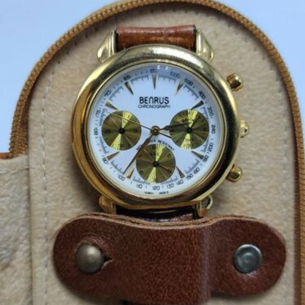 Vintage Benrus 38mm Quartz Chronograph WR3ATM W/Orig. Leather Case ...