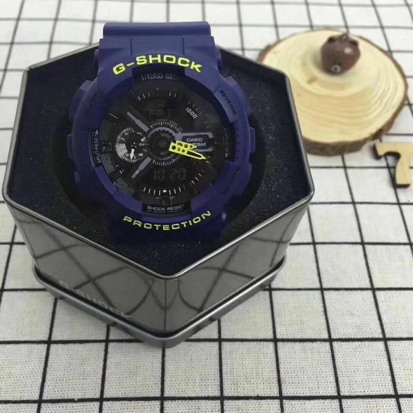Casio GA-110LN-2A G-Shock Watch Navy Blue Neon Yellow Anti Magnetic Men ...