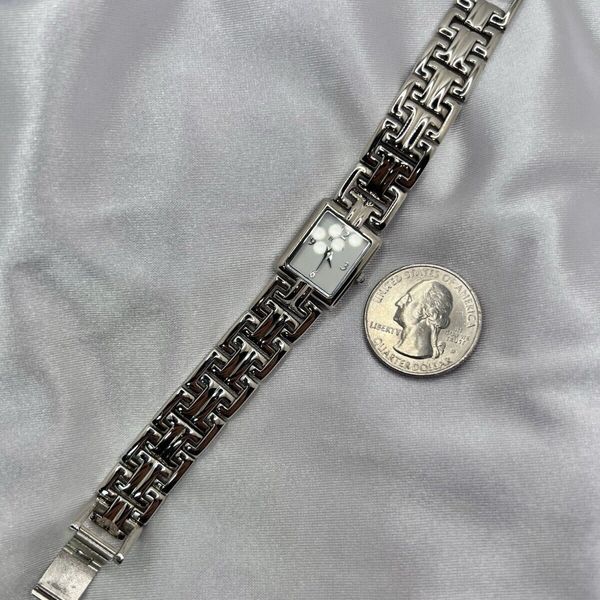 Classy Womenâ s Stainless Silver Bulova Rectangular Watch White Dial ...