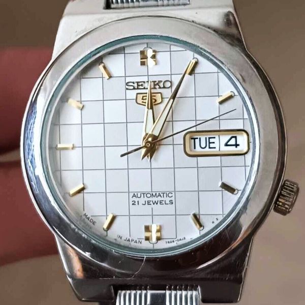 Vintage Seiko 5 automatic Silver Checkered dial Cal 7s26 Day Date wrist ...
