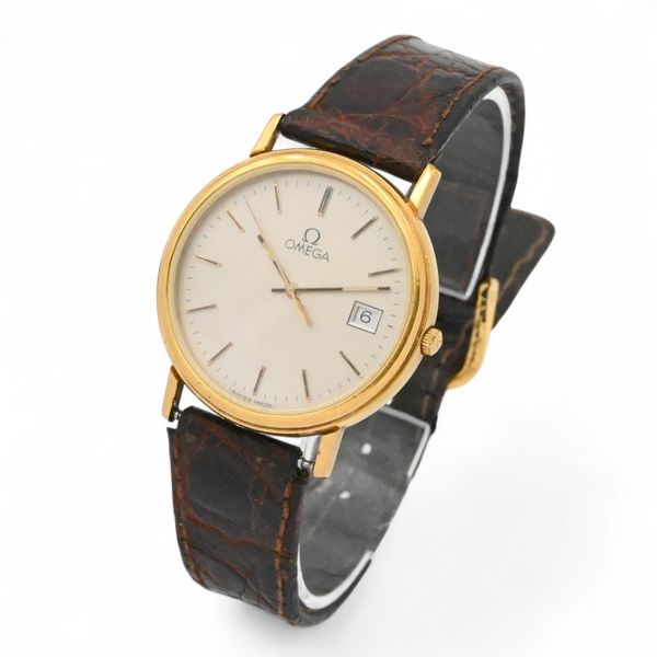VINTAGE MENS OMEGA DATE QUARTZ WRISTWATCH AMOCO EMPLOYEE ENGRAVED ...