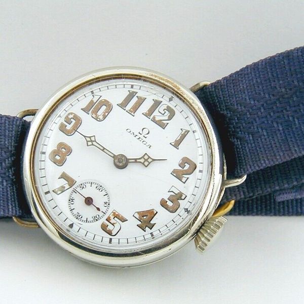 OMEGA WORLD WAR ONE TRENCH WATCH ANGLED MILITARY CASE LUG WIRES WELL ...