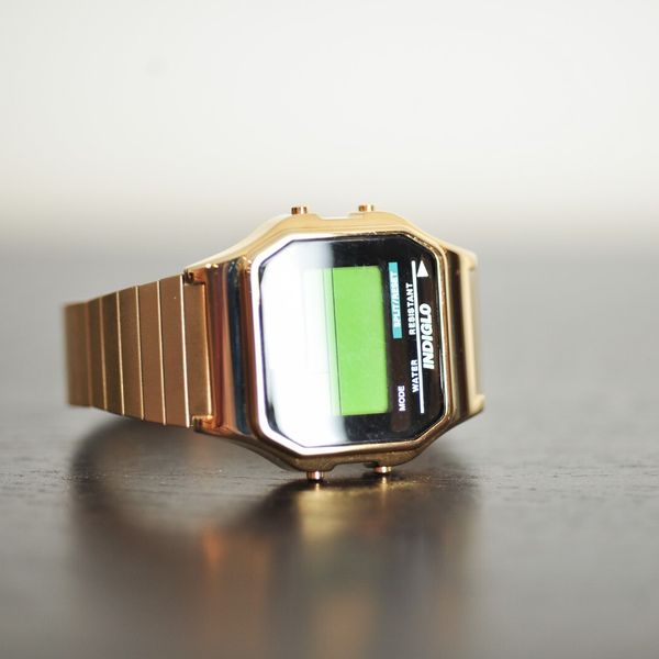 Timex Indiglo Digital Watch Alarm Timer Date 555 TT Gold Tone Flex Band ...