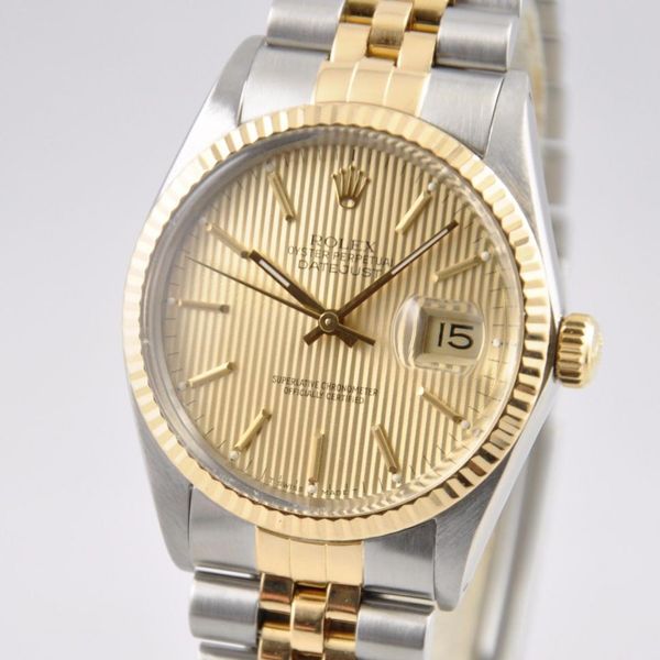 FS: Rolex Perpetual Datejust 16013 18k Gold YG.SS Champagne Tapestry ...