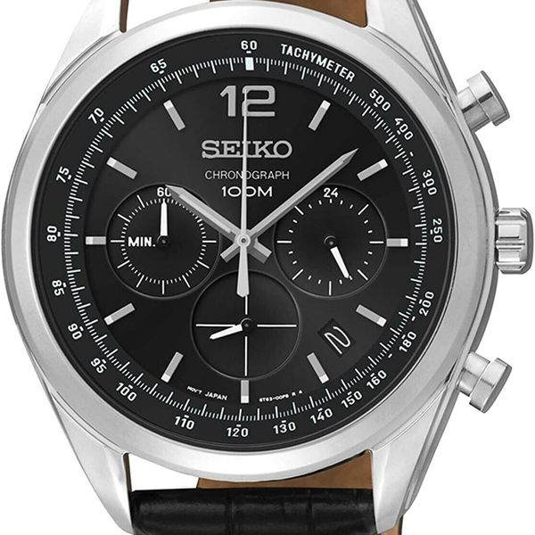 Seiko Chronograph Tachymeter Leather Strap Men's Watch SSB097P1 ...