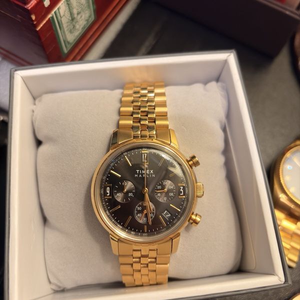 Golden Tone Black Dial Timex Marlin Automatic Menâ s Watch ***Superb ...