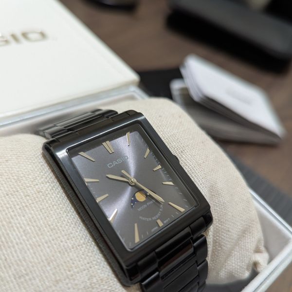 Casio MTP-M105B-1AVDF Black Analog Moon Phase Rectangle Stainless Steel ...