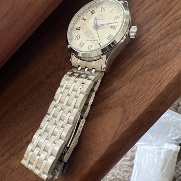 Orient Automatic White Face Dial Blued Steel Hands Roman Numerals Menâ ...