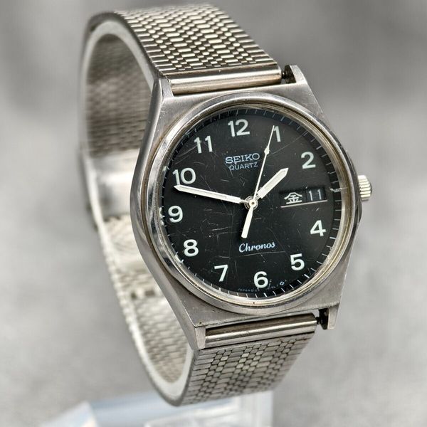 Rare 1983 Seiko Chronos 8123-6120 Black Dial Quartz Mens Watch,KANJI ...