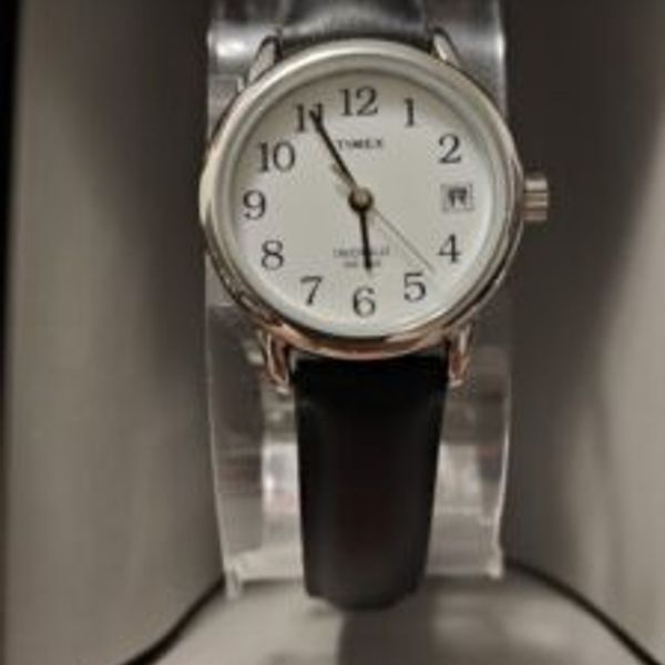 Timex T2H331, Women's Easy Reader, Black Leather Watch, Indiglo, Date ...