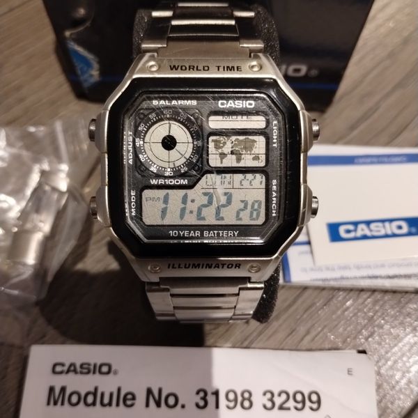 Casio Silver World Time Digital Watch 3299 Stainless Steel Full ...