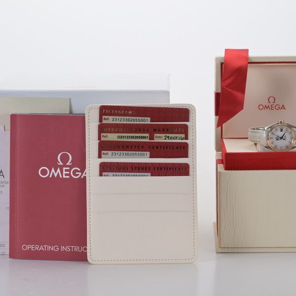 OMEGA Seamaster Aqua Terra 18k Red Gold Diamond 30mm Ladies Watch Full ...