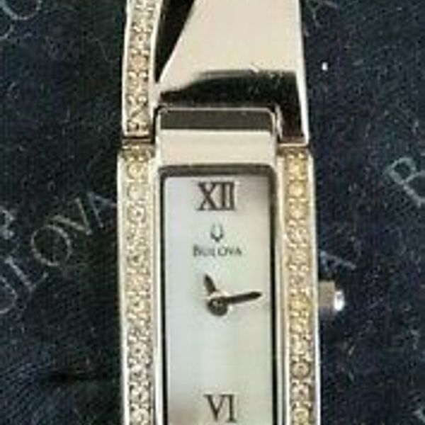 Bulova Rectangle Watch Silver Toned 66 Diamonds C865137 Needs Battery ...