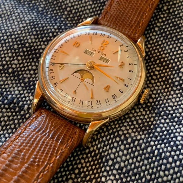 VINTAGE OMEGA COSMIC MOON PHASE TRIPLE CALENDAR 2486-2 1940´s ...