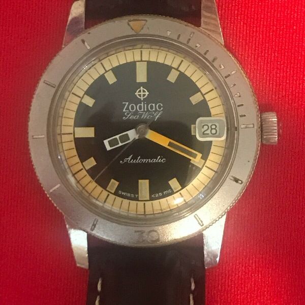 Vintage ZODIAC 1960s Sea Wolf Steel 35mm Caliber 70-72 Rare Original ...