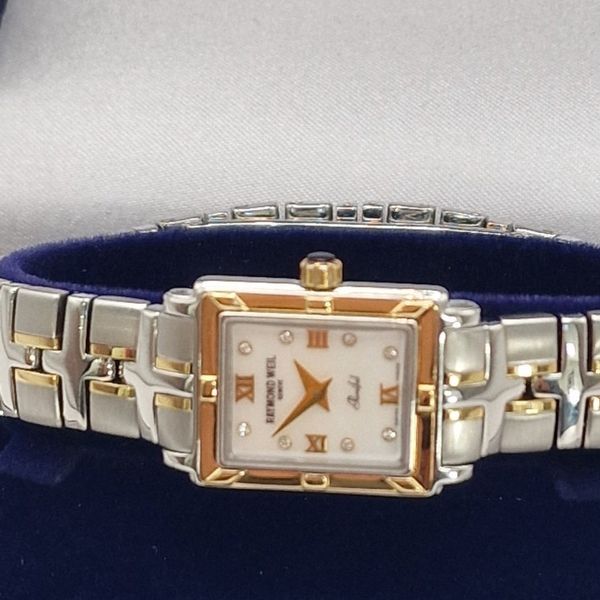 Raymond Weil Parsifal Tank Style Watch with 18ct Gold Bezel and Diamond ...