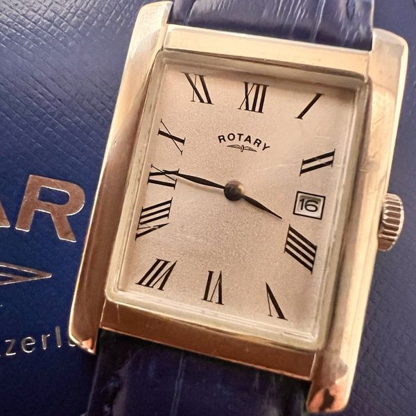 Solid .925 Silver Rotary Tank Style Men Watch Roman Numerals Rare Piece ...