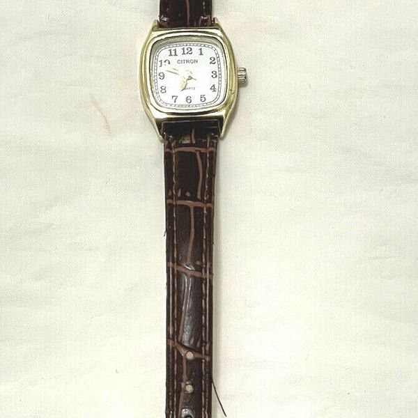 Citron Ladies Quartz Watch with Brown Painted Leather Buckle Strap ...