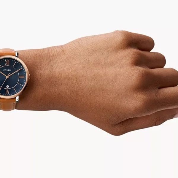 Fossil Jacqueline Blue Dial Ladies Brown Leather Strap Wristwatch ...