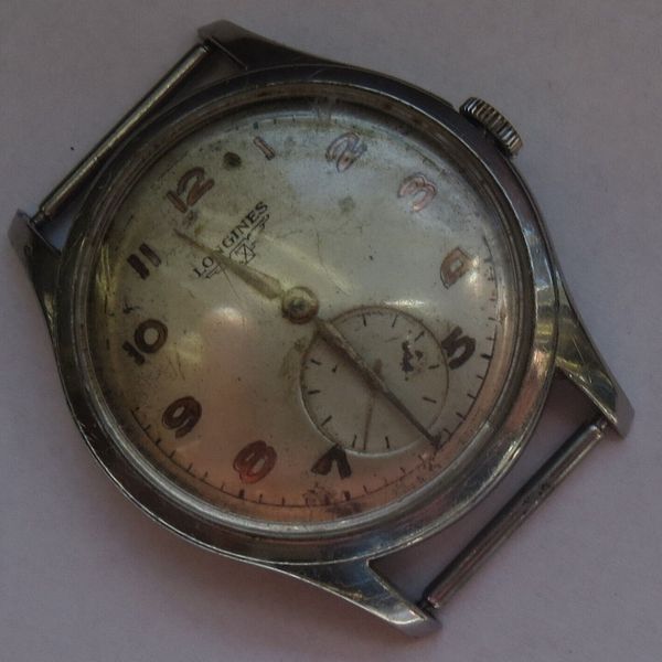 Longines military type wristwatch steel case screw back load manual cal ...