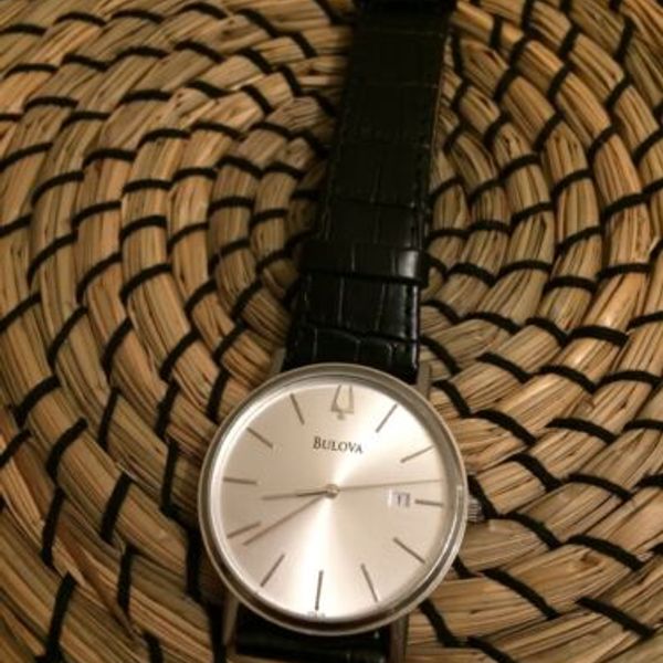 Bulova Men's 96B104 Quartz Black Leather 37mm Watch w/ OG Pitchfork ...