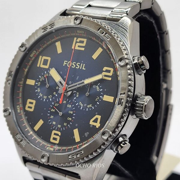 NEW ORIGINAL FOSSIL MEN'S WATCH BROX MULTIFUNCTION SMOKE STAINLESS ...