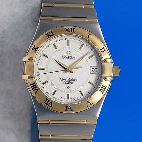 Mens Omega Constellation 18K Gold & SS Perpetual Calendar Watch - 1252. ...