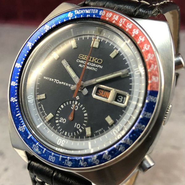 Seiko Pepsi Pogue SPEEDTIMER Chronograph 6139-6002 Black Dial Automatic ...