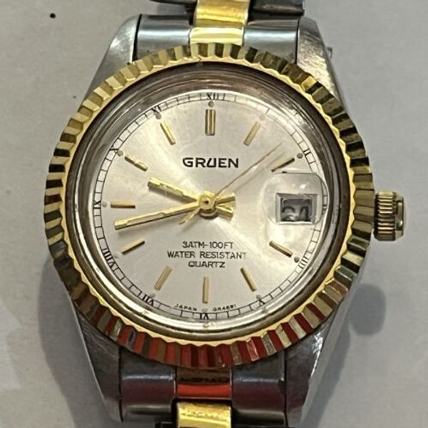 Women's Gruen Quartz Date Watch 219-2015 Gold Tone 24mm New Battery ...