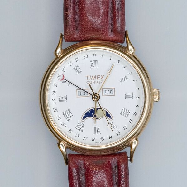 MENS RARE 1990 Timex Triple Calendar Chronograph Moonphase Roman ...