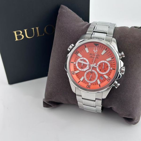 New Bulova 96B395 Marine Star Orange Dial Men's Chronograph Quartz ...