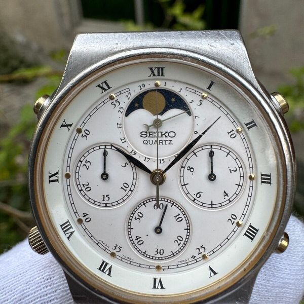 Vintage Seiko Cruising Moon Phase Chronograph Quartz Men's Watch 7A48 ...