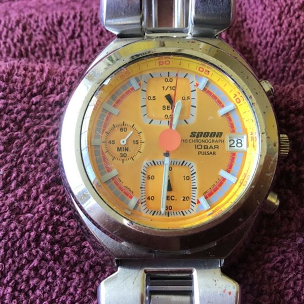 Vintage Seiko Pulsar Spoon Chronograph Orange Face Original Band runs ...