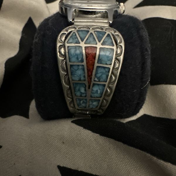 VINTAGE TIMEX TURQUOISE And CORAL WRISTWATCH RARE STEEL NATIVE WOMENS ...