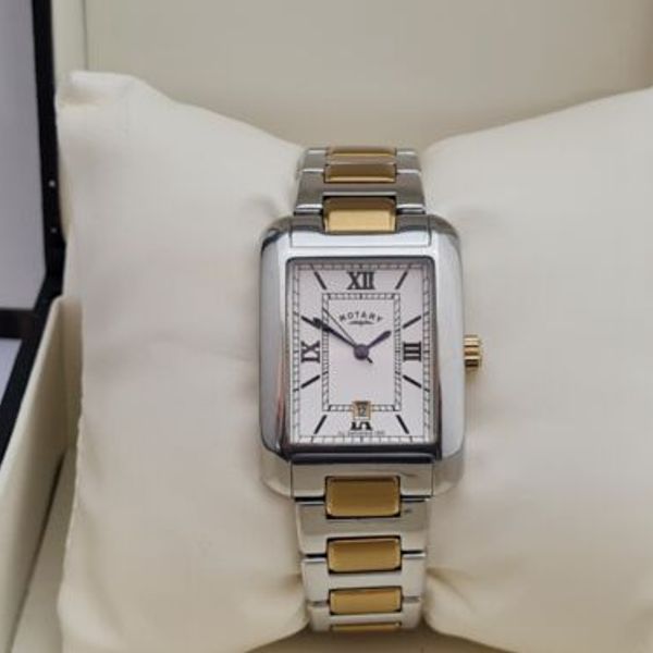 Rotary Tank bi-metal gents watch, Steel & Gold. Roman Numerals, Date ...