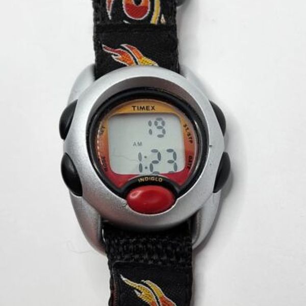 Timex T78751 Indiglo Nylon Band Quartz Digital Kids Watch fire flame ...