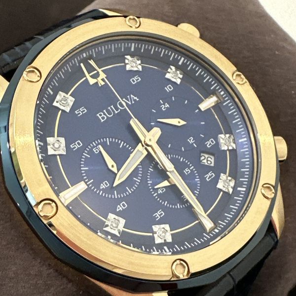 Bulova Mens Chronograph Blue Leather Strap Watch 98K110 | WatchCharts ...